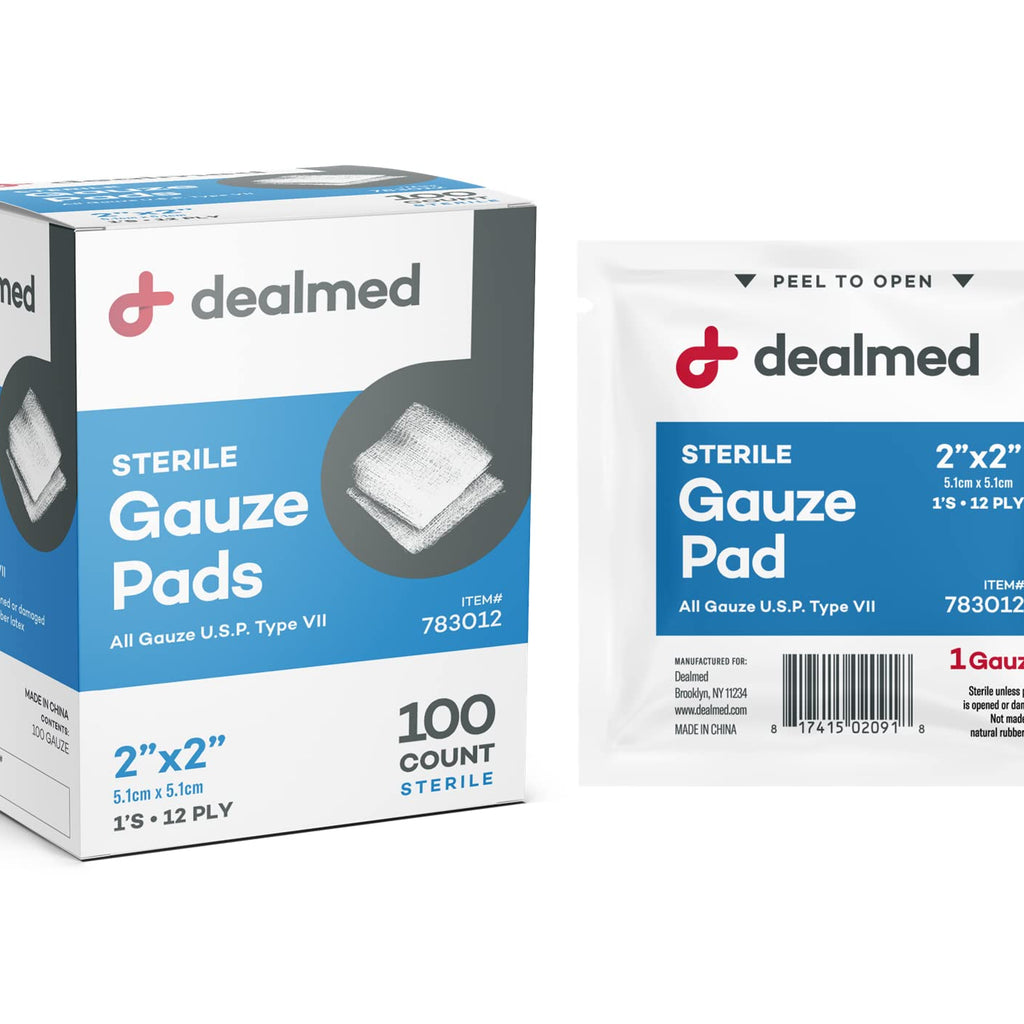 Dealmed 2 x 2 Sterile Gauze Pads (100 Count) Disposable and Individual ...