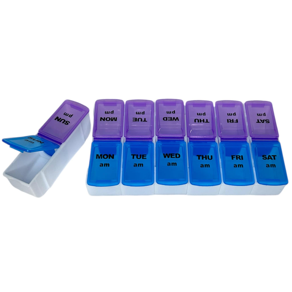 7 Day AM PM Large Compartment Pill Box Case Organizer Easy Open Detach ...