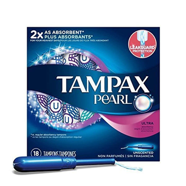Tampax Pearl Plastic Unscented Tampons, Ultra Absorbency, 18 Count ...