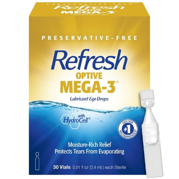 Refresh Optive MEGA-3 Lubricant Eye Drops Preservative-Free Artificial ...