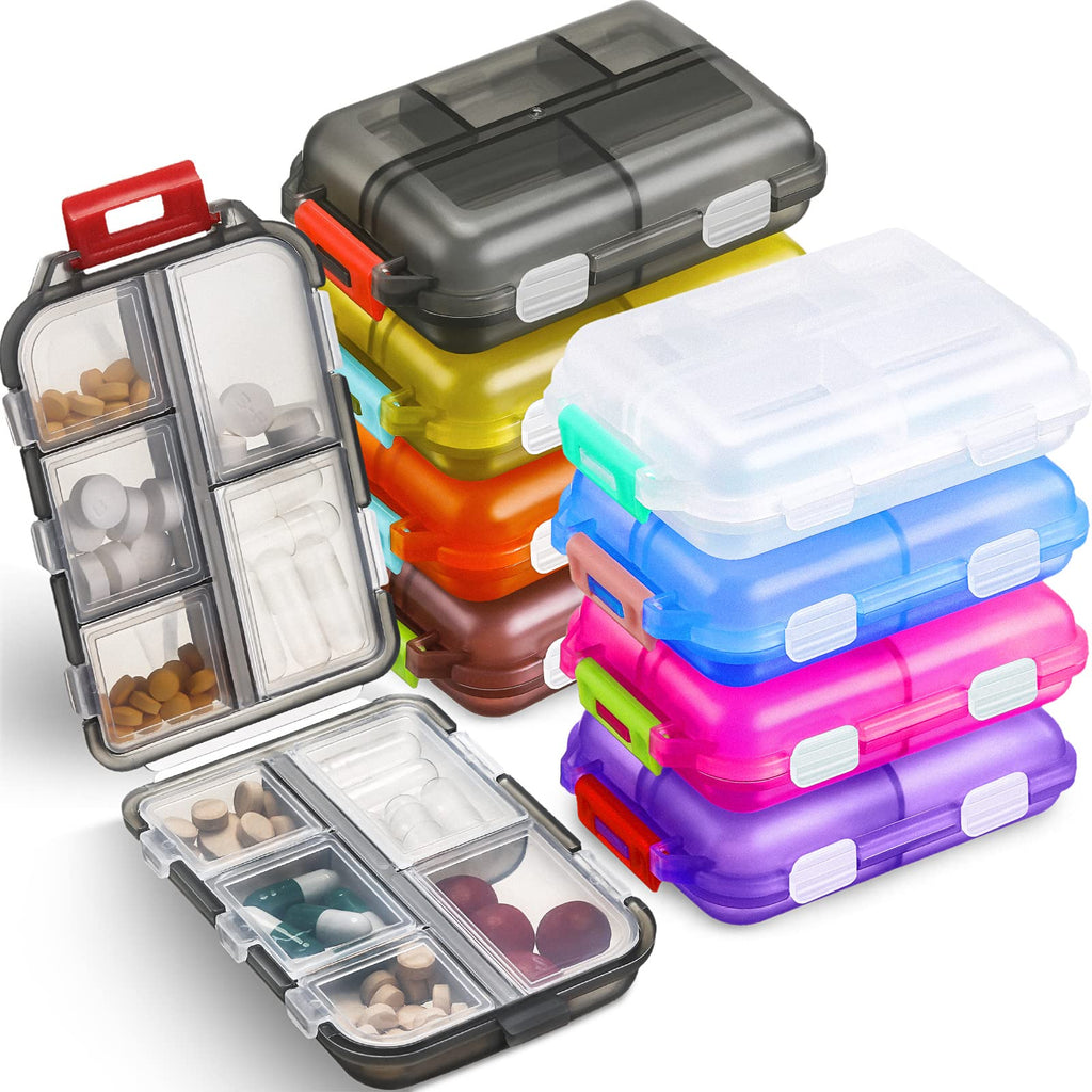 Meekoo 8 Pcs Travel Pill Organizer Pocket Portable Pill Case Daily Con ...