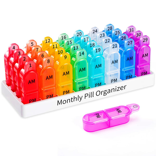 Daviky Monthly Pill Organizer 2 Times a Day - 30 Day Pill Box AM PM, B ...