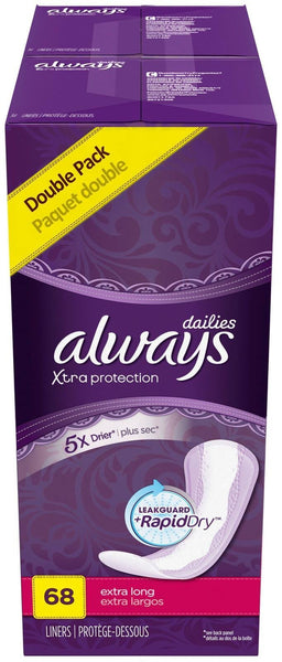 Always Pantiliner Max Protection Extra Long Dri-Liners, Unscented - 68 ...