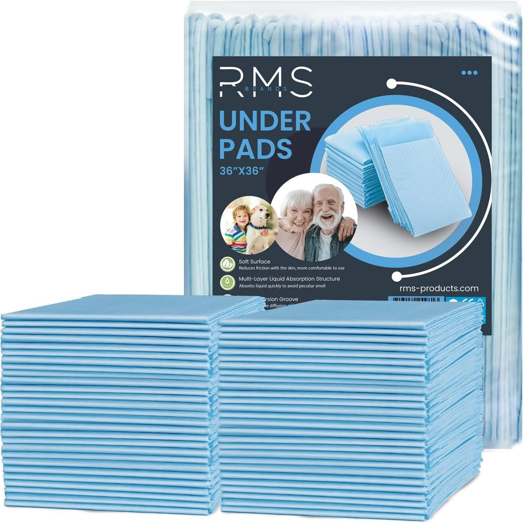 RMS BRANDS Disposable Underpads 36X36 Ultra Soft 6-Layer Protection, 8 ...