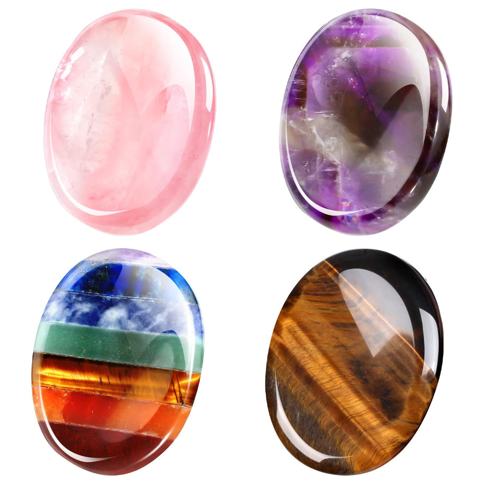 Roowest 4 Pcs Thumb Worry Stone for Anxiety Crystals Pink Chakras Amet ...