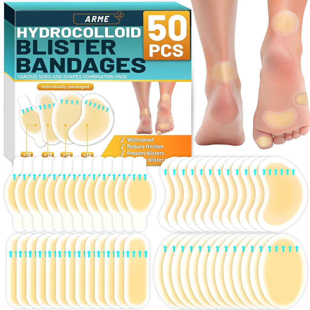 Arme Hydrocolloid Bandages, 50Pcs Gel Blister Bandages for Feet, Water ...