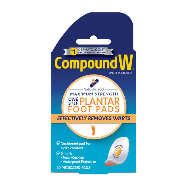 Compound W Maximum Strength One Step Plantar Wart Remover Foot Pads, 2 ...