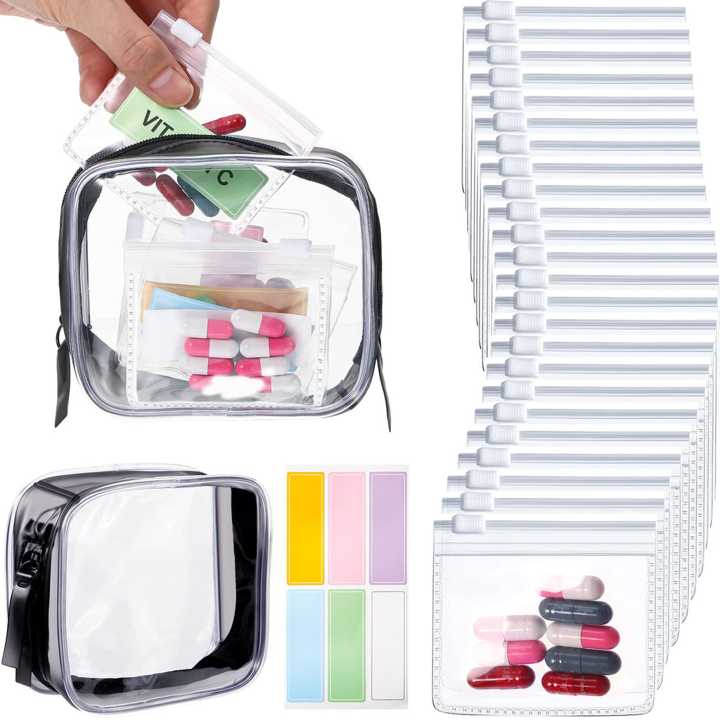 Meanplan 26 Pcs Pill Pouches Reusable Clear Zippered Pill Bag, Transpa ...