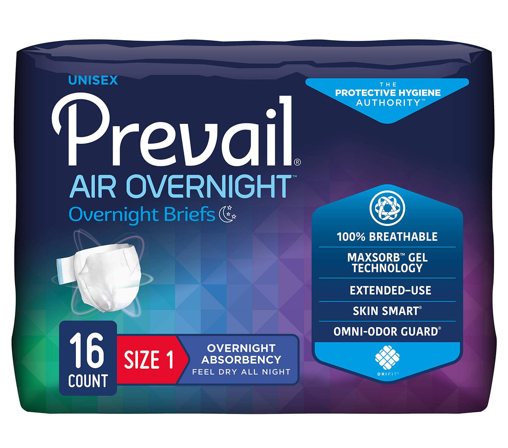 Prevail AIR Overnight Incontinence Briefs with Tabs - Unisex Adult Dis ...