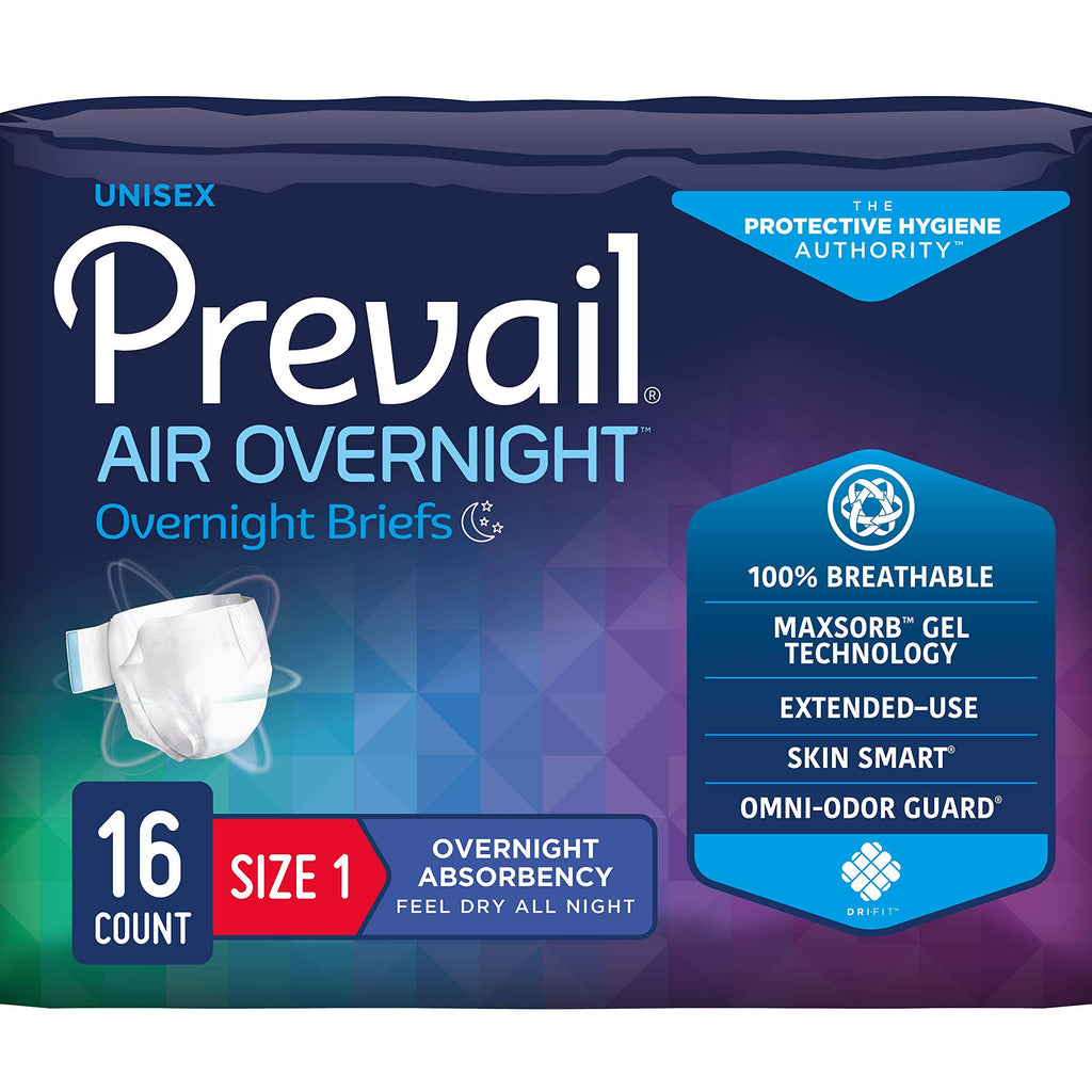 Prevail AIR Overnight Incontinence Briefs with Tabs - Unisex Adult Dis ...