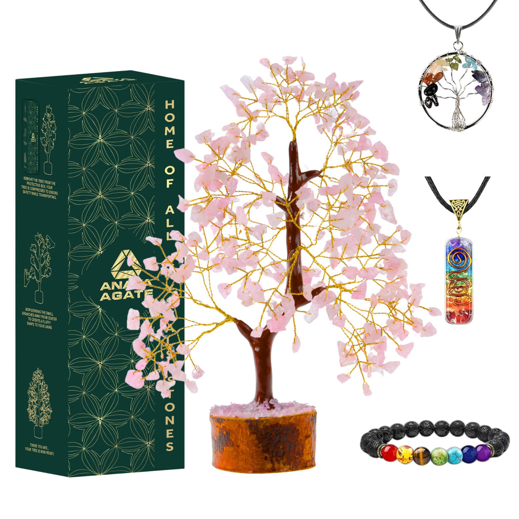 Crystal Tree of Life Rose Quartz Healing Crystal Trees for Home & Offi ...