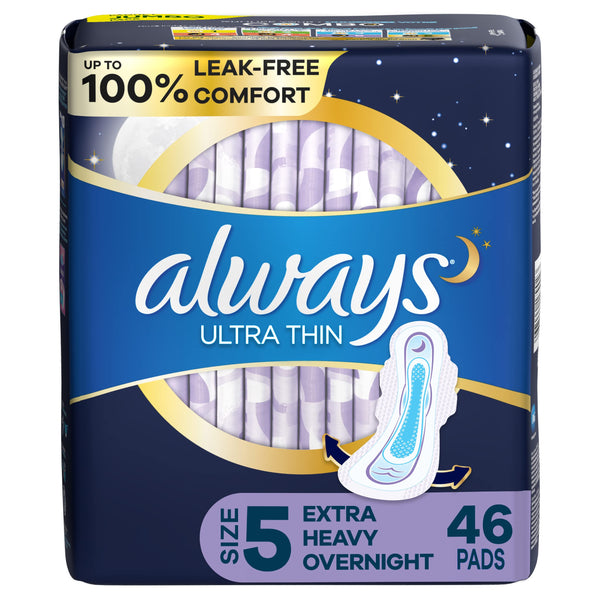 ALWAYS Ultra Thin Size 5 Extra Heavy Overnight Pads With Wings Unscent ...