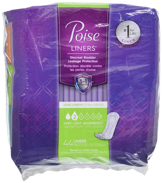 44 Poise Long Length Panty Liners Fresh Lightweight- #2 Light Bladder ...